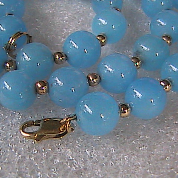 Jewelry | 14k Yellow Gold Light Blue Jade Necklace | Poshmark